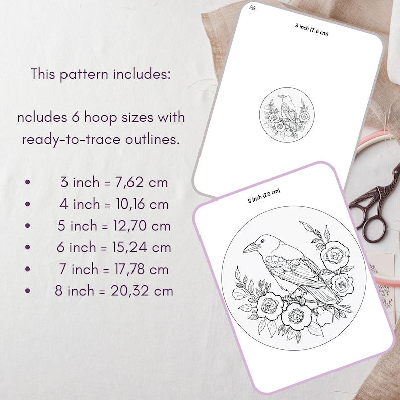 Raven & Floral Branch Embroidery Pattern: Gothic Hoop Art (PDF Download ...