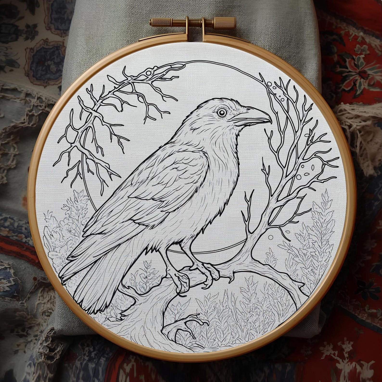 Raven Embroidery Pattern: Gothic Floral Hoop Art (PDF Digital Download ...