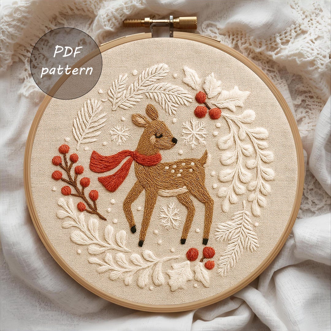 Christmas Reindeer Embroidery Pattern | Festive Holiday Hoop Art ...