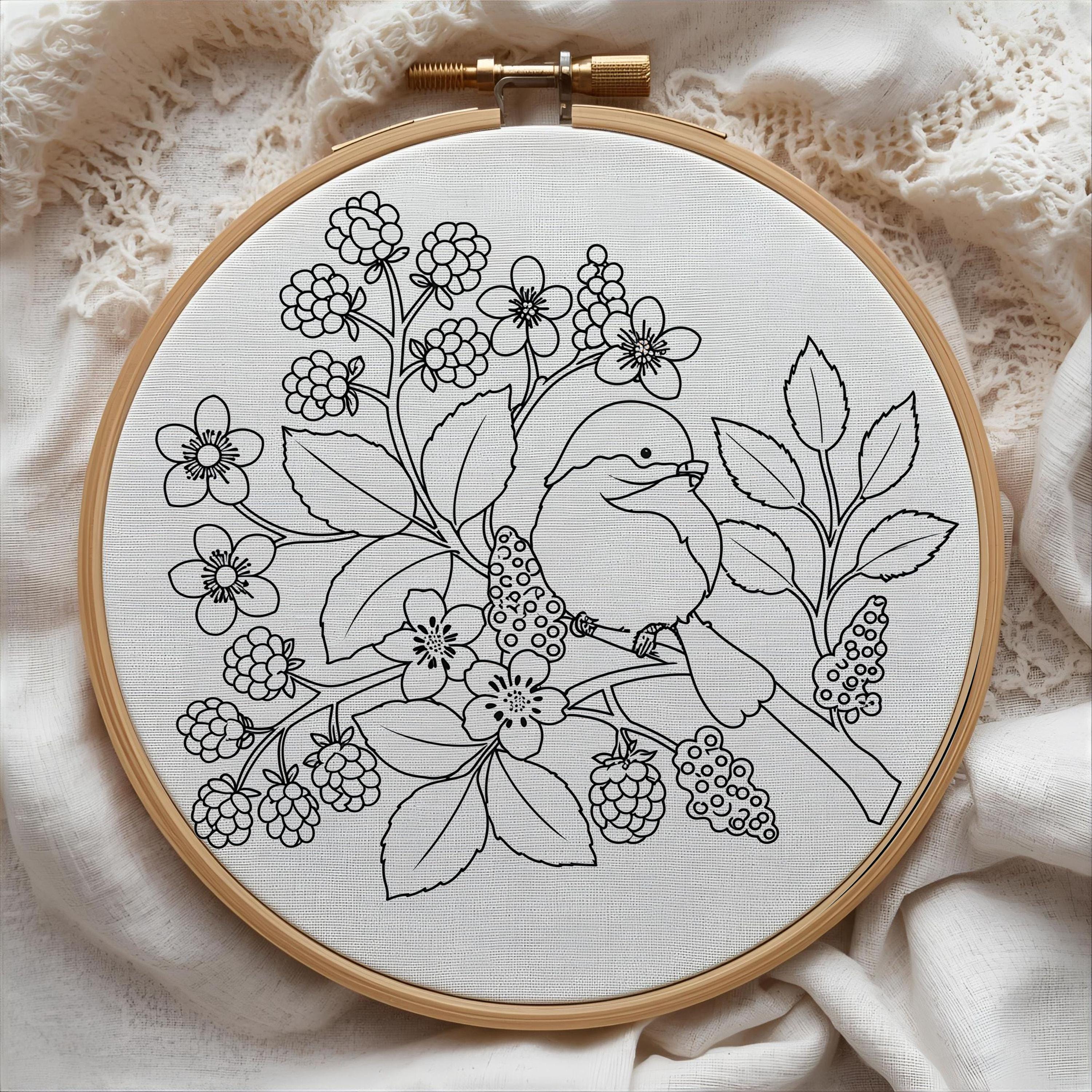 Bird & Berries Embroidery Pattern | Woodland Hoop Art (PDF Pattern) - Etsy