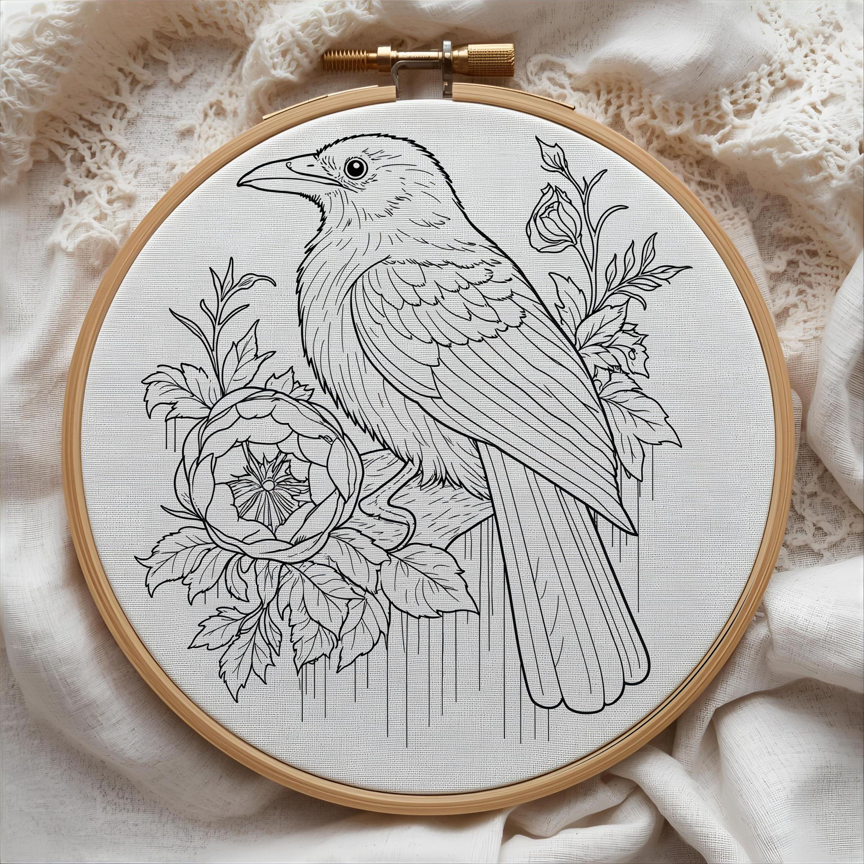 Gothic Raven Embroidery Pattern: Gothic Floral Hoop Art (PDF Digital ...