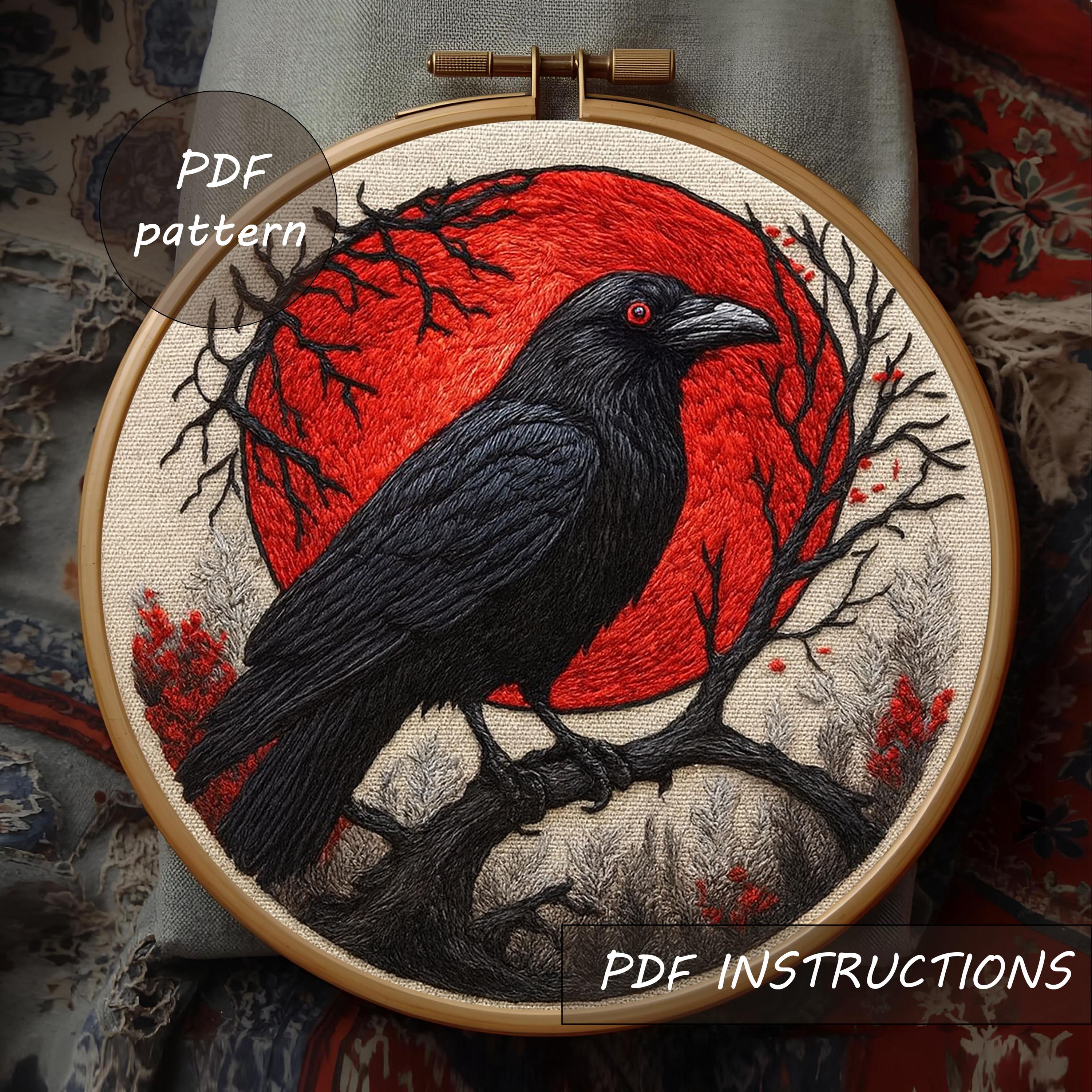 Raven Embroidery Pattern: Gothic Floral Hoop Art (PDF Digital Download ...