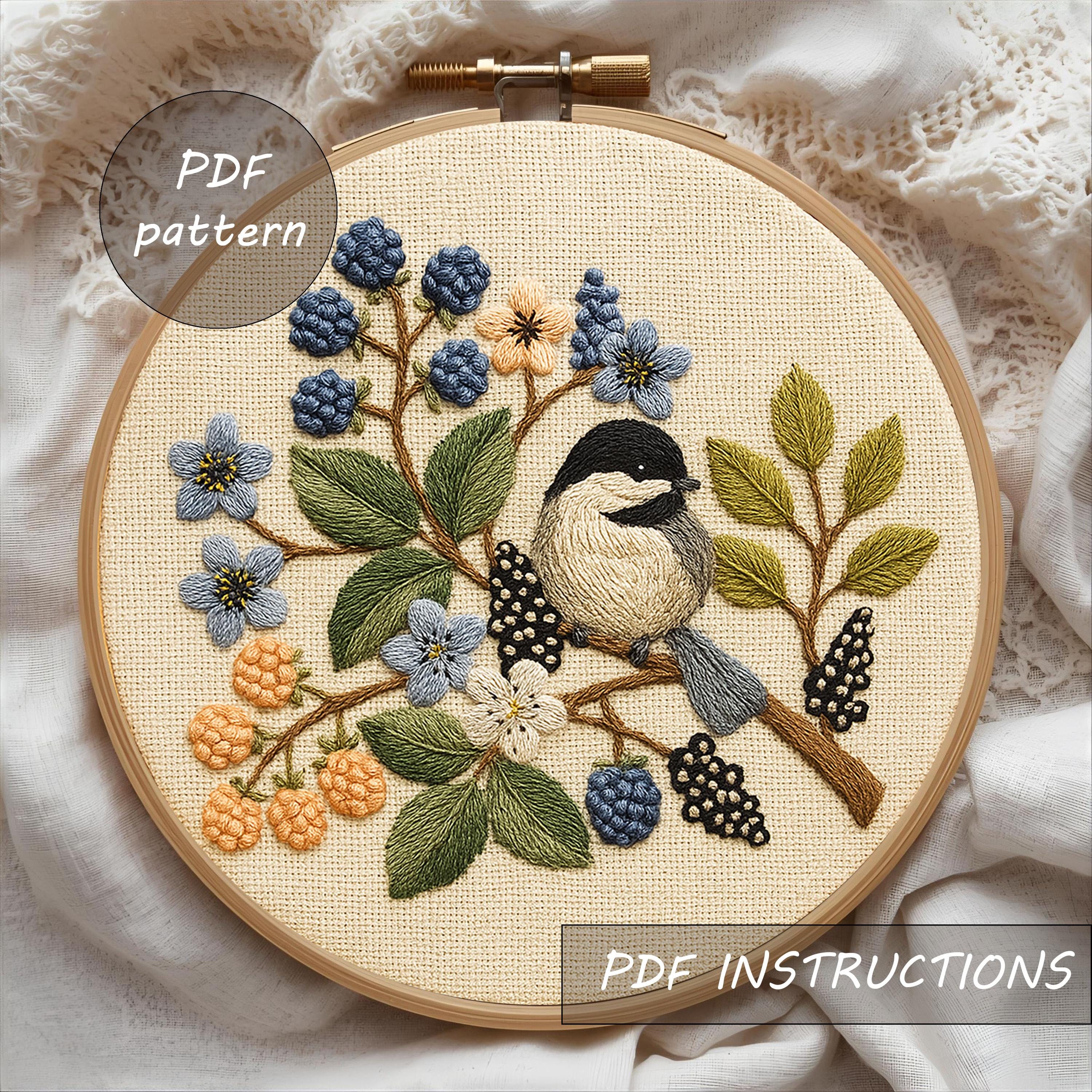 Bird & Berries Embroidery Pattern | Woodland Hoop Art (PDF Pattern) - Etsy