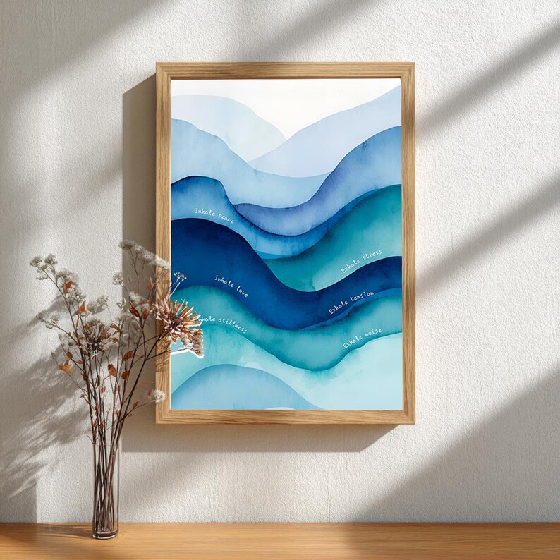 Waves of Ocean, Mindful Breathing Poster, Therapy Office Decor ...