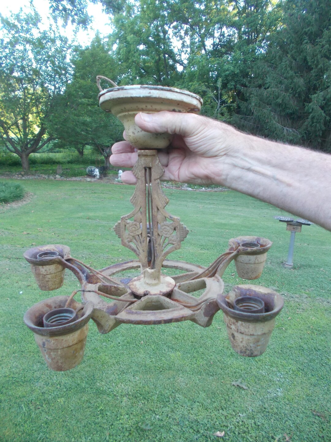 Antique 5 Light Cast Iron Ceiling Light Fixture - Etsy