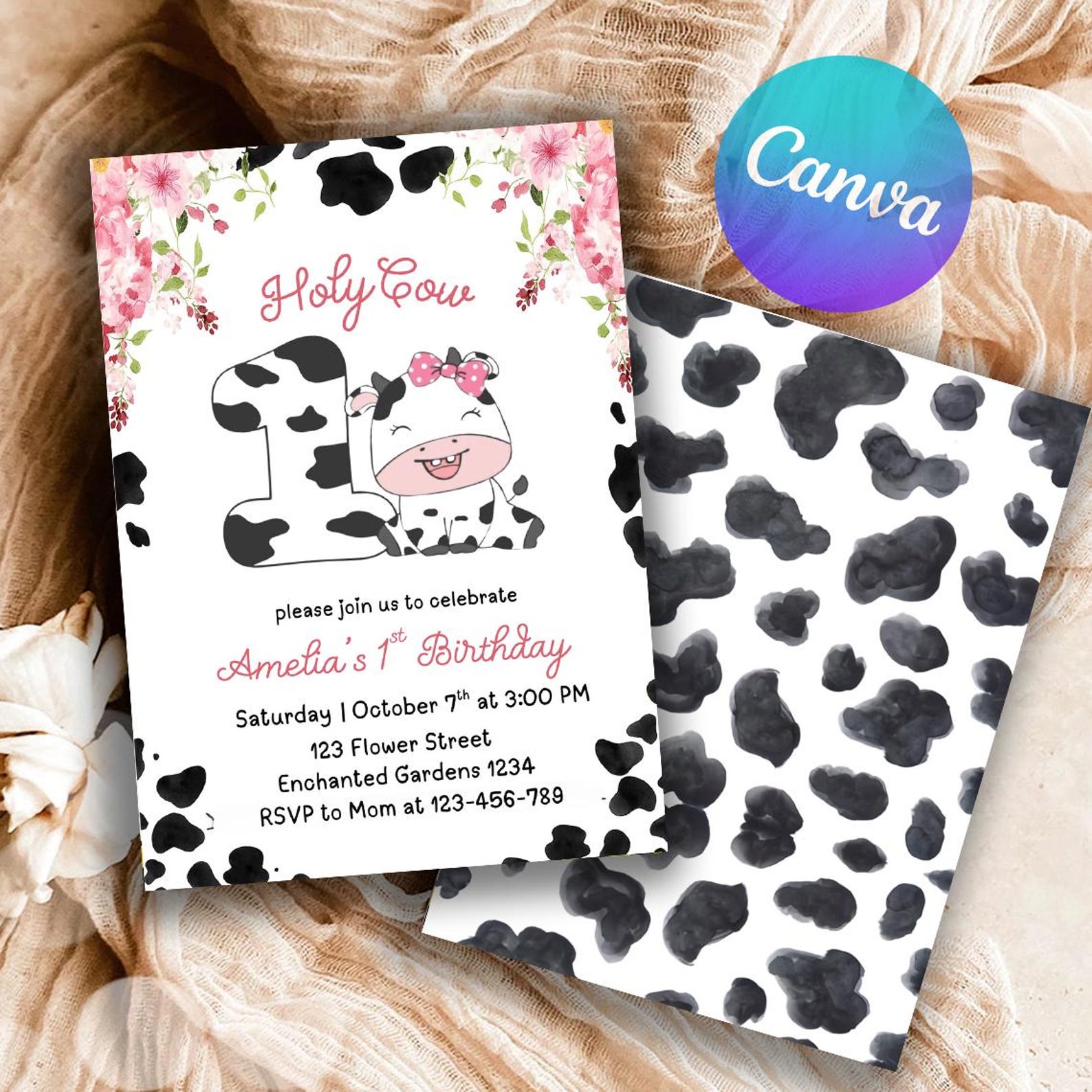 Editable Holy Cow Birthday Invitation, Cowgirl Invitation, Holy Cow ...