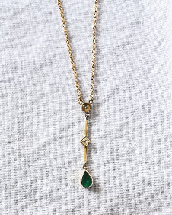 Emerald Tear Drop Shape Necklace Set in 9ct With Diamond - Etsy