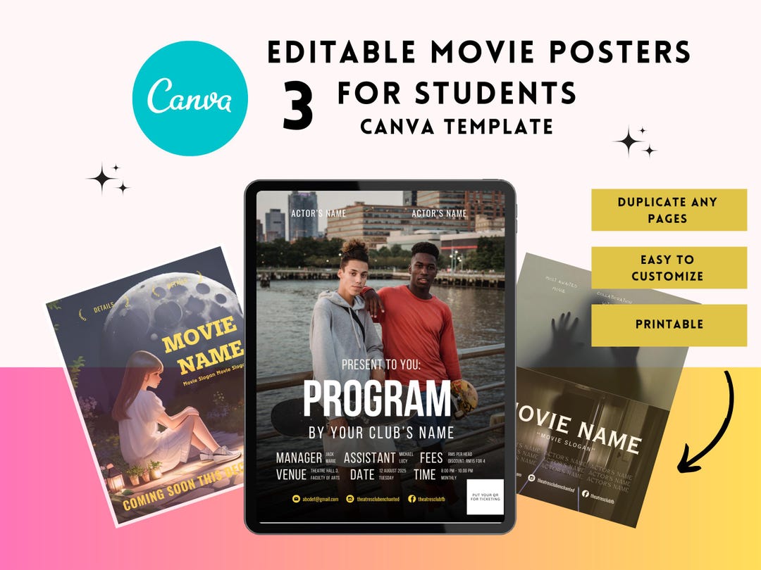 3 Editable Movie Poster Template | Customizable Flyer for Theatre, Art ...