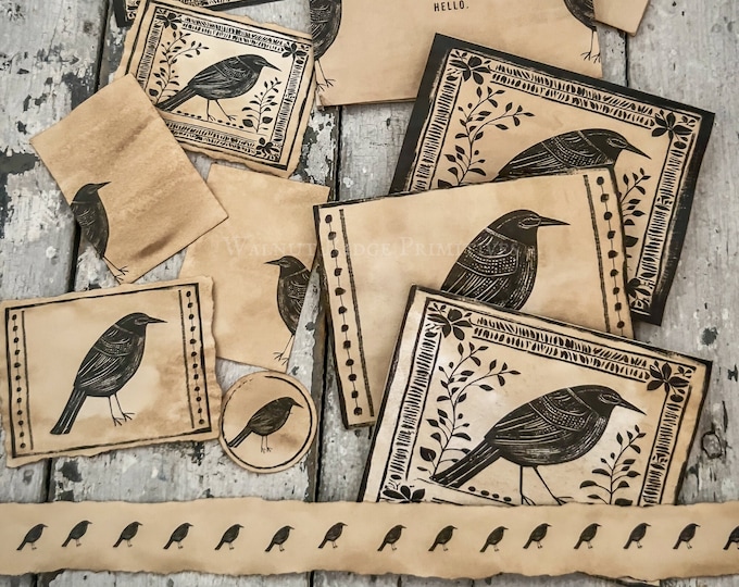 Primitive Folk Art Instant Download Blackbird Graphics Set - Etsy
