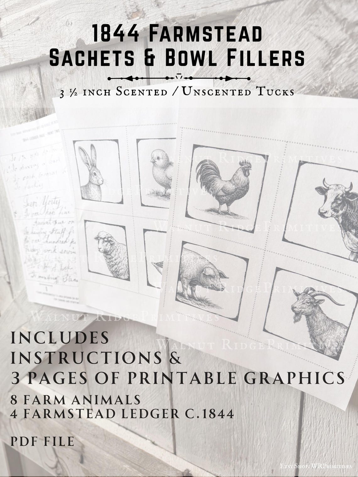 1844 Farmstead Sachets and Bowl Fillers Pattern, Primitive Farm Animal ...