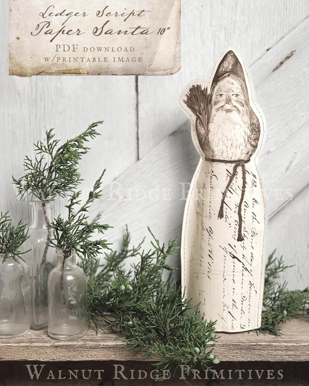 Paper Santa, Instant Download, Primitive Christmas Pattern With ...