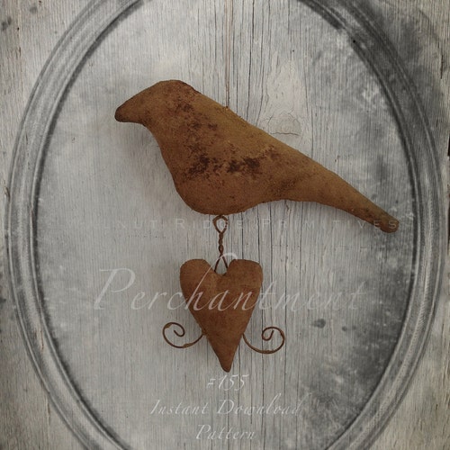 Primitive E-pattern Bird With Heart Valentine Instant - Etsy