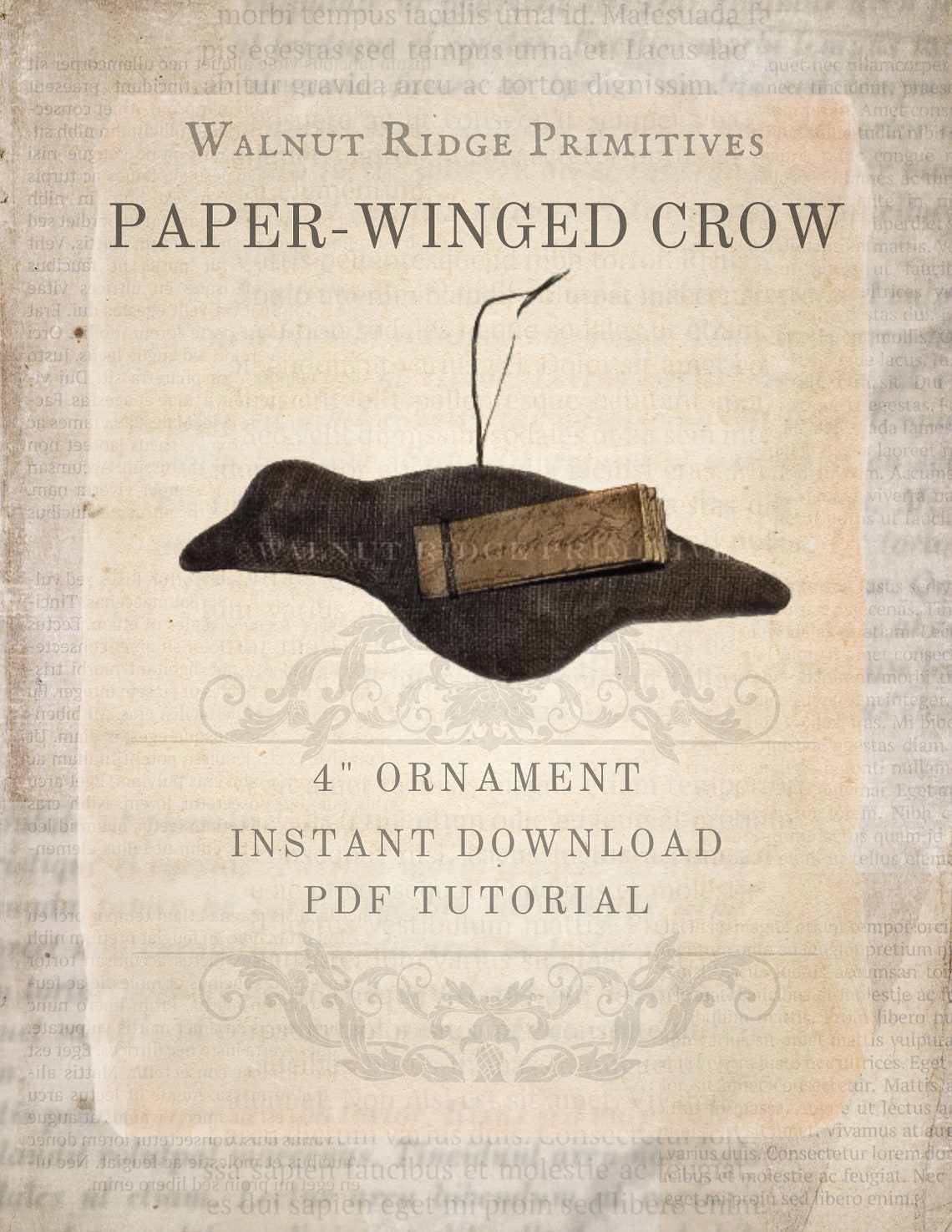 Primitive E-pattern Paper-winged Crow Folk Art Bird Ornament Instant ...