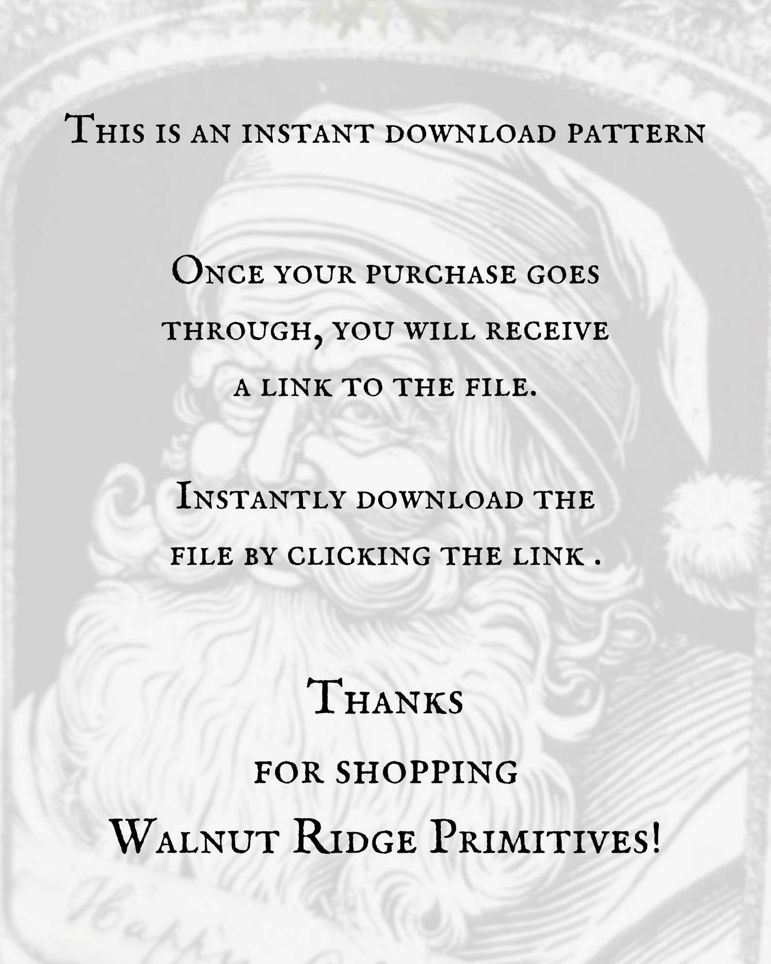 Vintage Happy Christmas Santa Ornament, Primitive Pattern, Instant ...