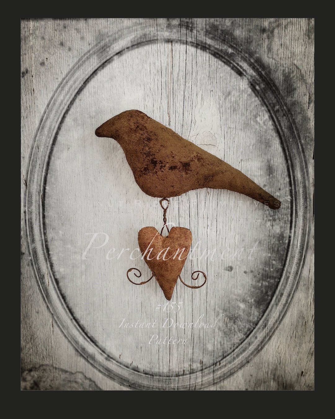 Primitive E-pattern, Bird With Heart Valentine Instant Download Sewing ...