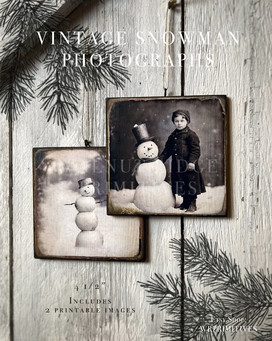 Vintage Snowman Photographs Instant Download Ornaments, Christmas ...