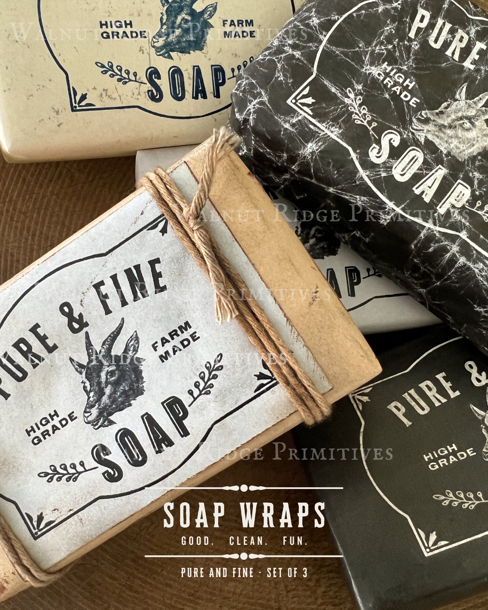 Primitive Vintage Farmhouse Old Fashioned Soap Labels, Wraps - Pure and ...