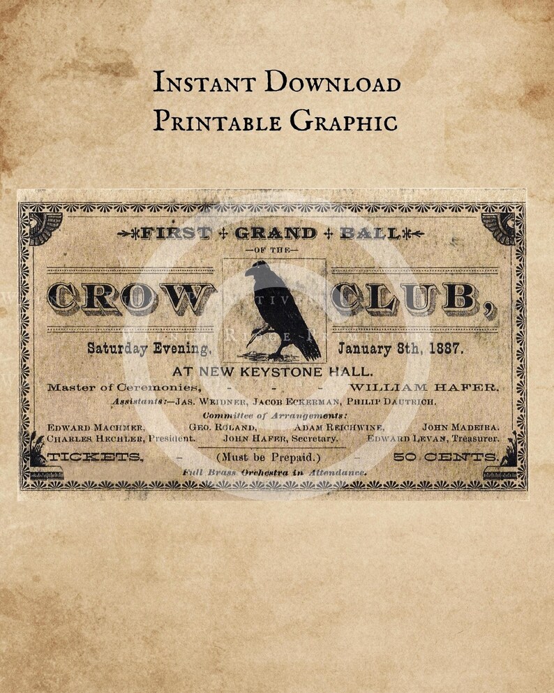 Primitive Crow Club Grand Ball 1887 Digital Image Instant Download JPG ...