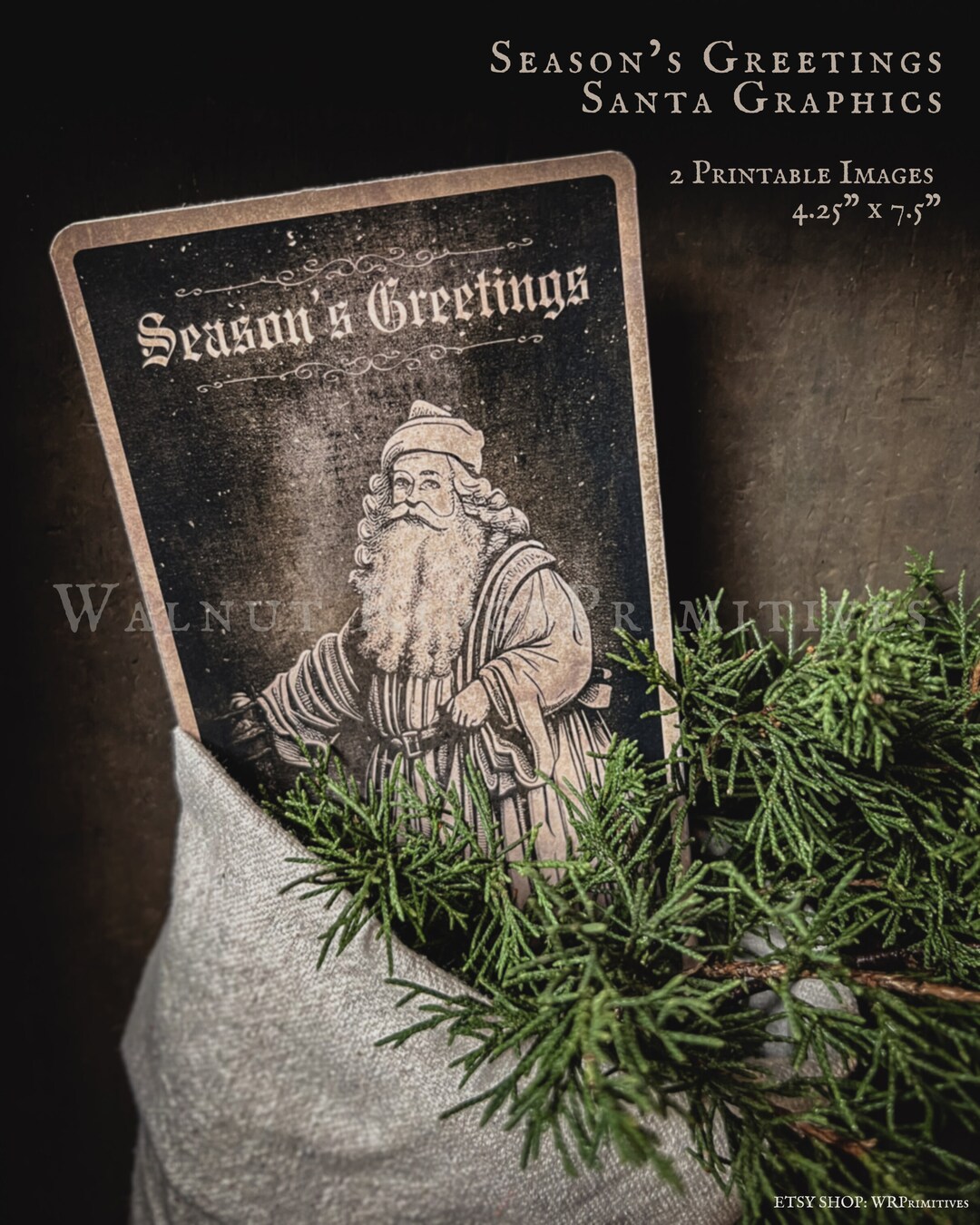 Primitive Christmas Vintage Santa Printable Digital Download Graphics ...