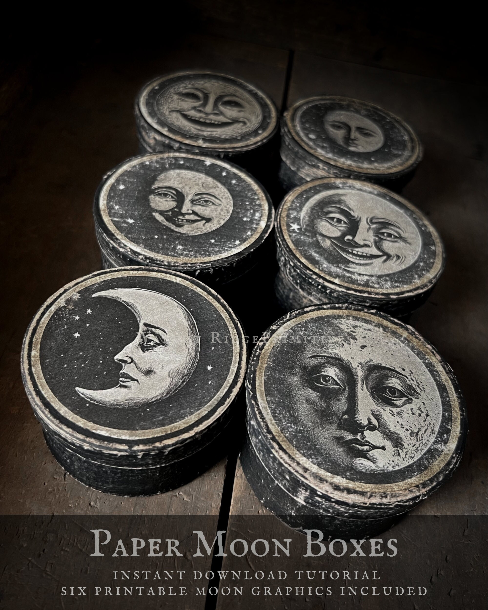 Primitive Halloween Paper Moon Boxes Instant Download Tutorial and ...