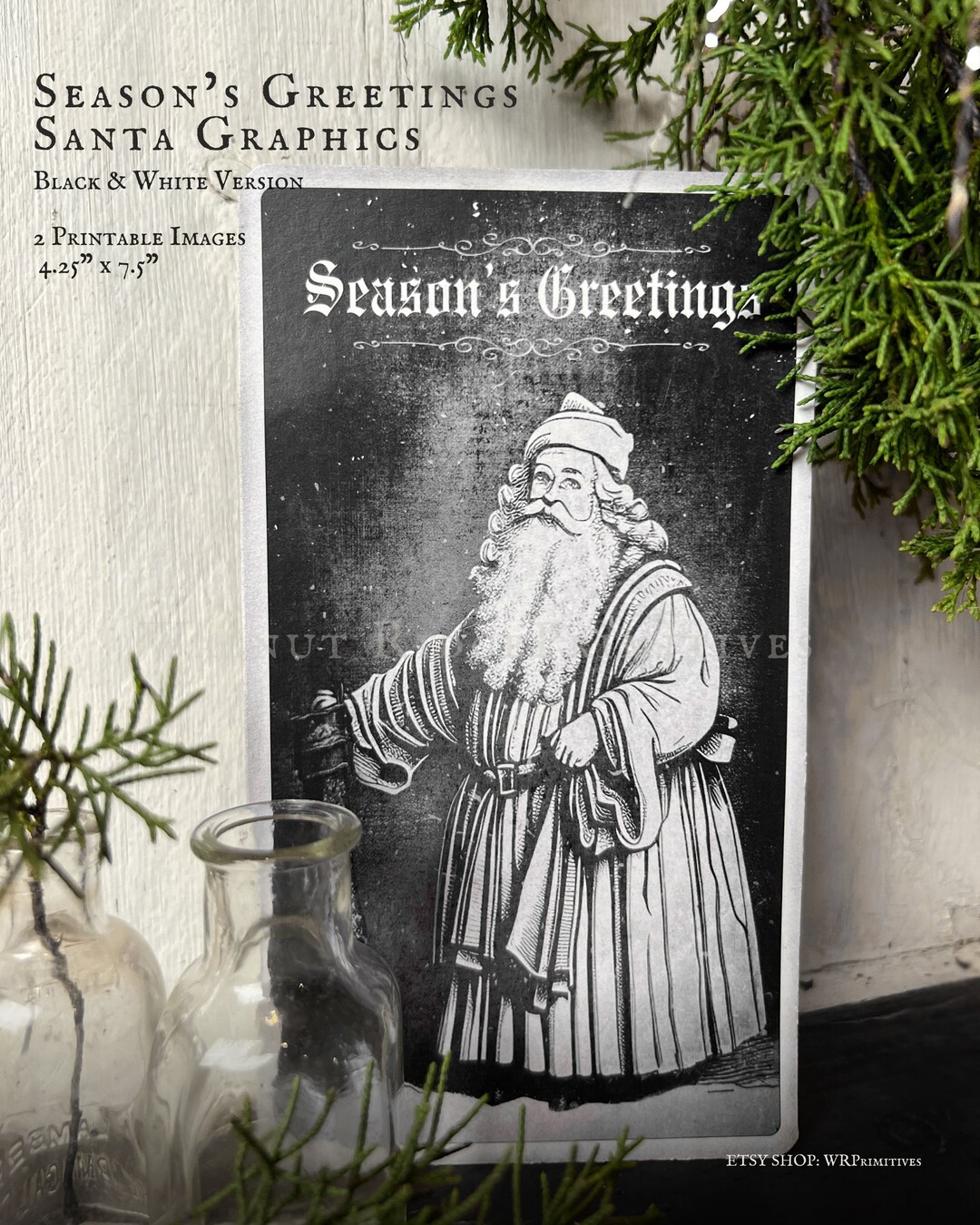 Primitive Christmas Vintage Santa Printable Digital Download by Walnut ...