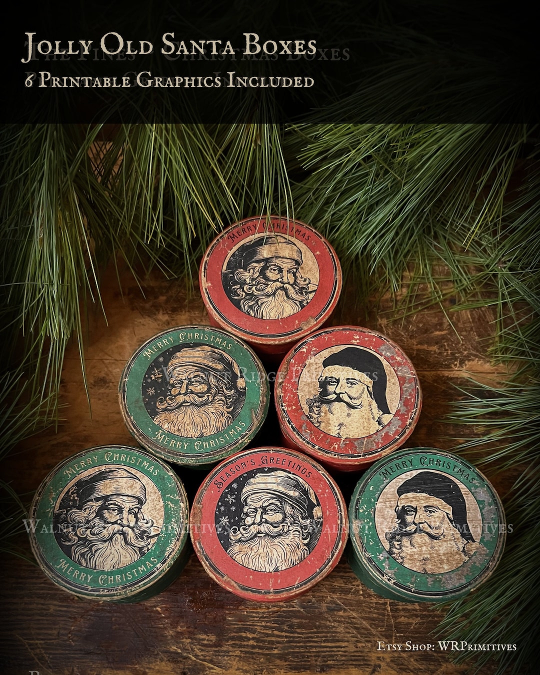 Jolly Old Santa Boxes Instant Download Primitive Pattern With Printable ...