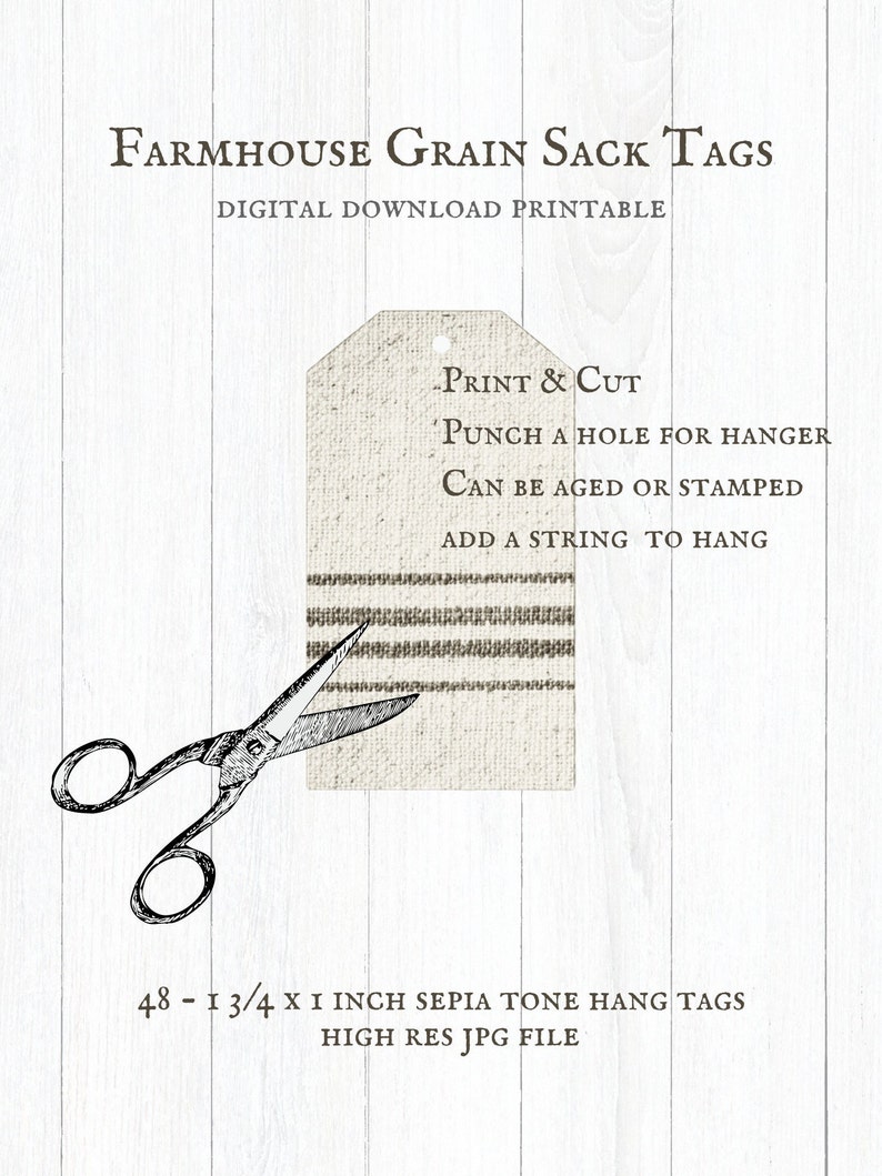 Vintage Farmhouse Sepia Grain Sack Hang Tags Printable Instant Download ...