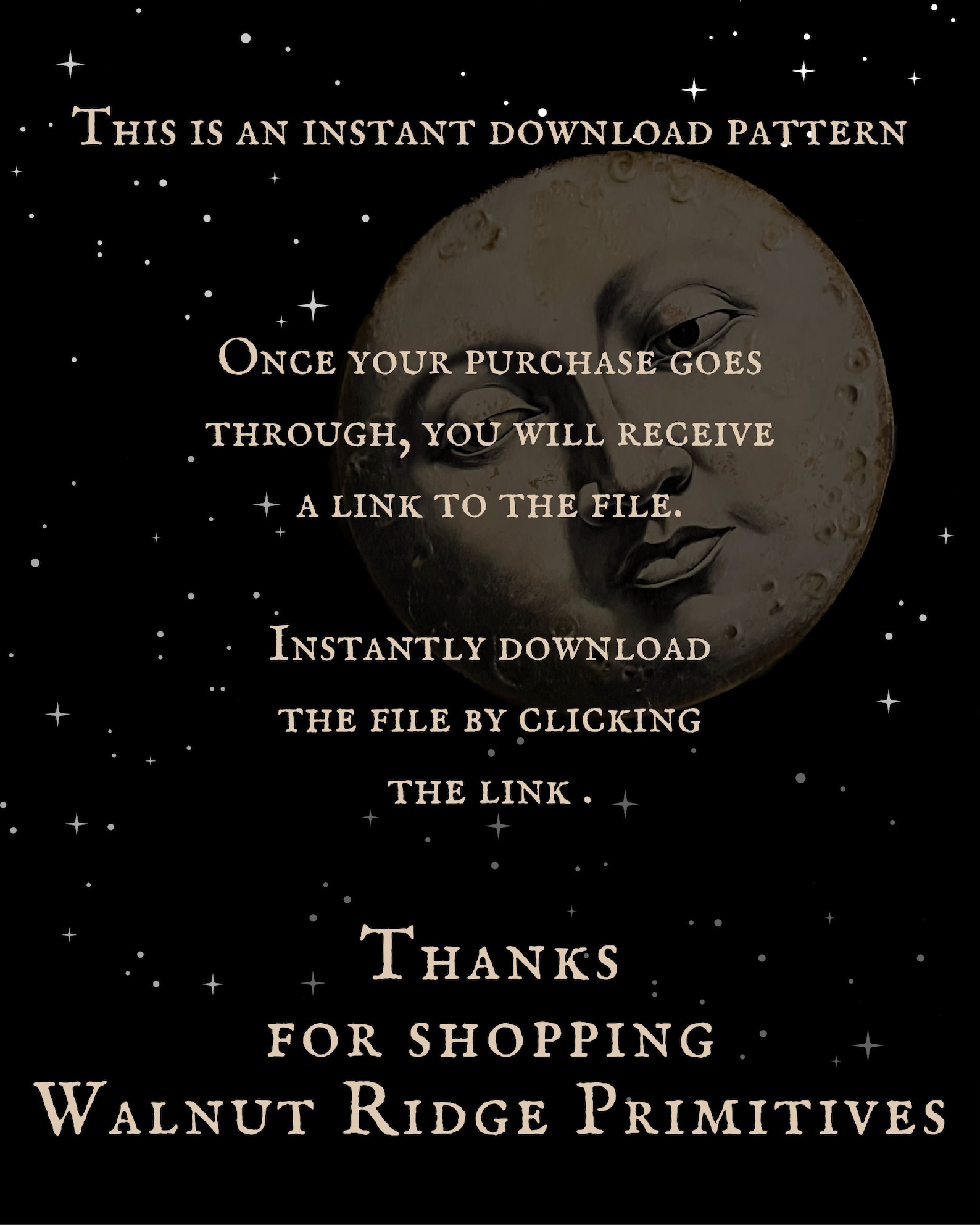 Primitive Folk Art Moon Instant Download Pattern With Printable Graphic ...