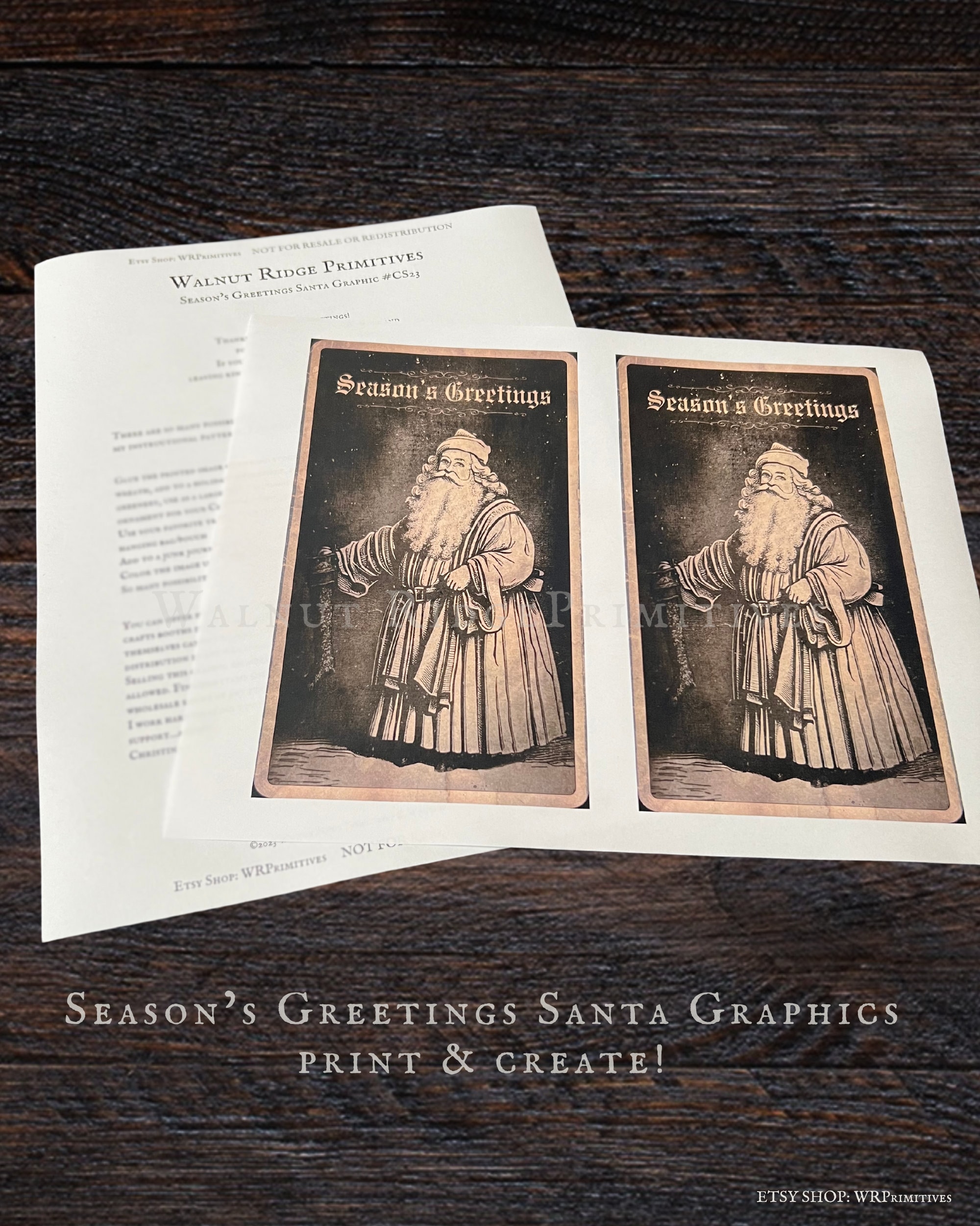 Primitive Christmas Vintage Santa Printable Digital Download Graphics ...