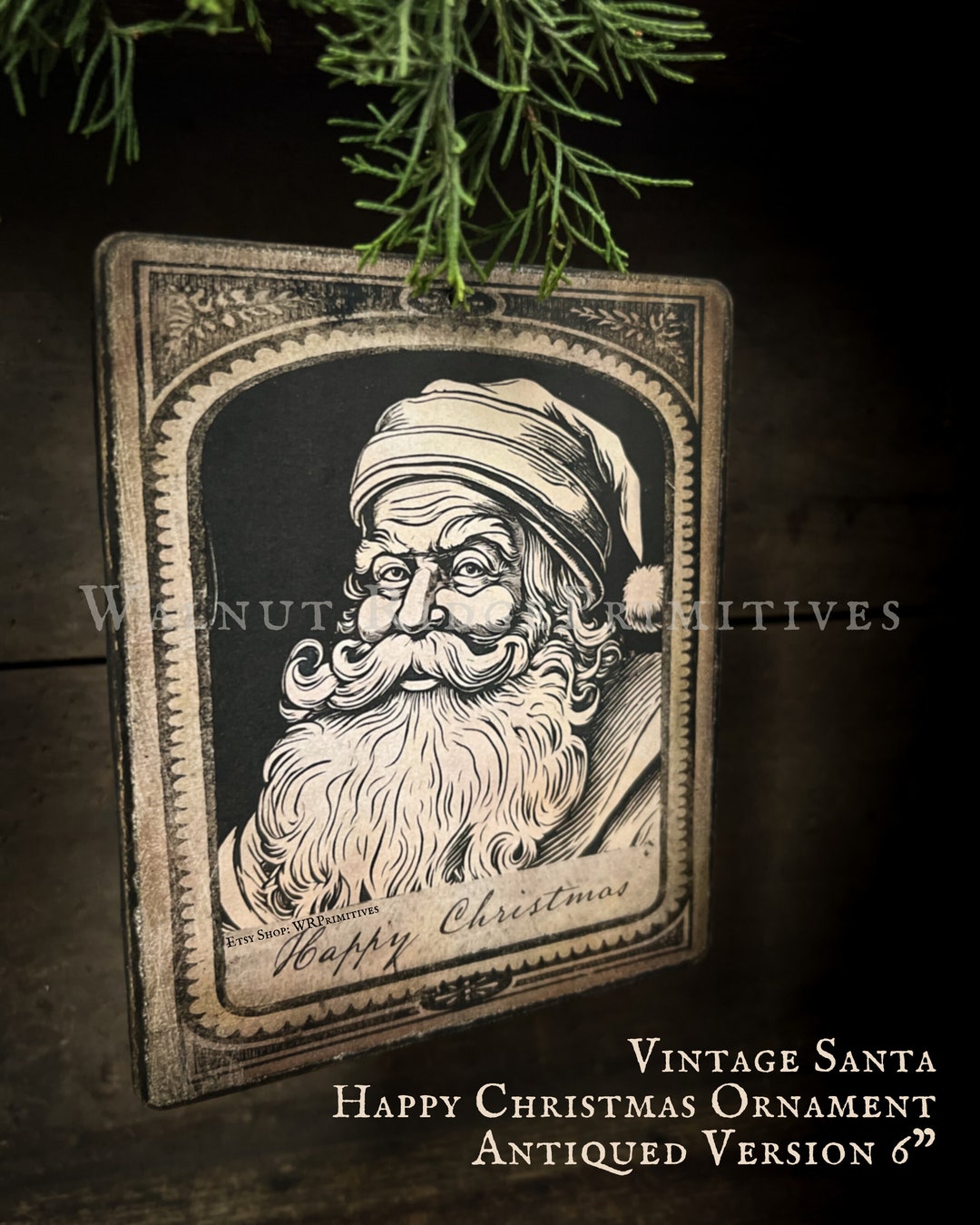 Vintage Happy Christmas Santa Ornament, Primitive Pattern, Instant ...