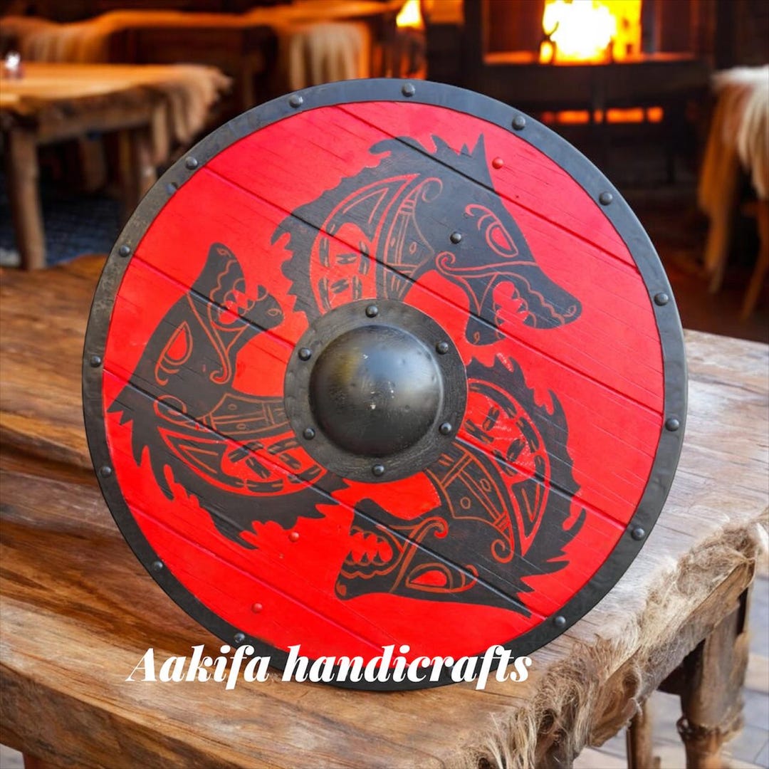 Viking Dragon Shield 24 Inch Wooden Round Shield. Viking Red Dragon ...