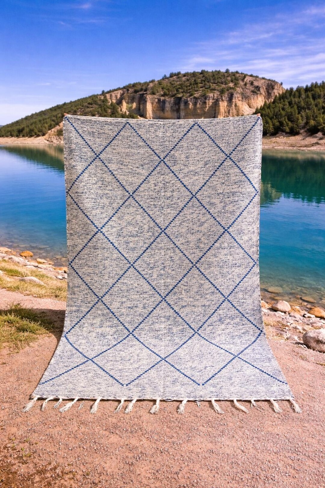 Custom Handmade Moroccan Hanbel Rug – Blue Diamond Berber Flatweave ...