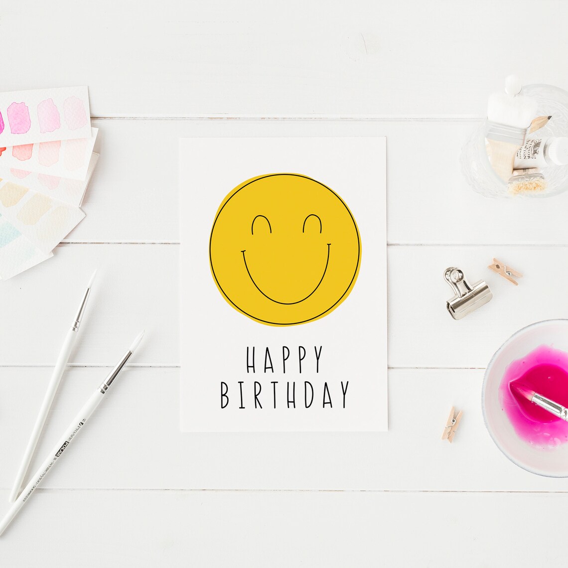 Smiley Face Printable Happy Birthday Card Instant Download | Etsy