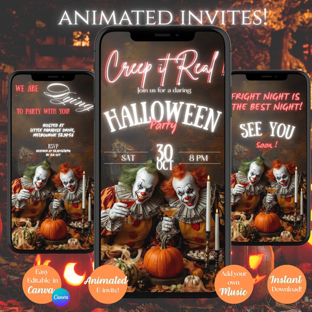 Creepy Clown Halloween Party Flyer: Editable Canva Template (digital ...
