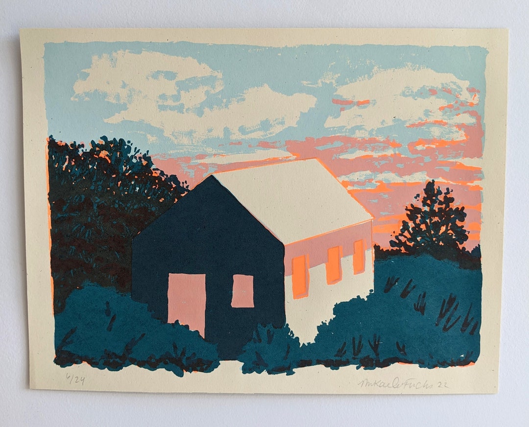 Glowing Sunset House Screen Print - Etsy