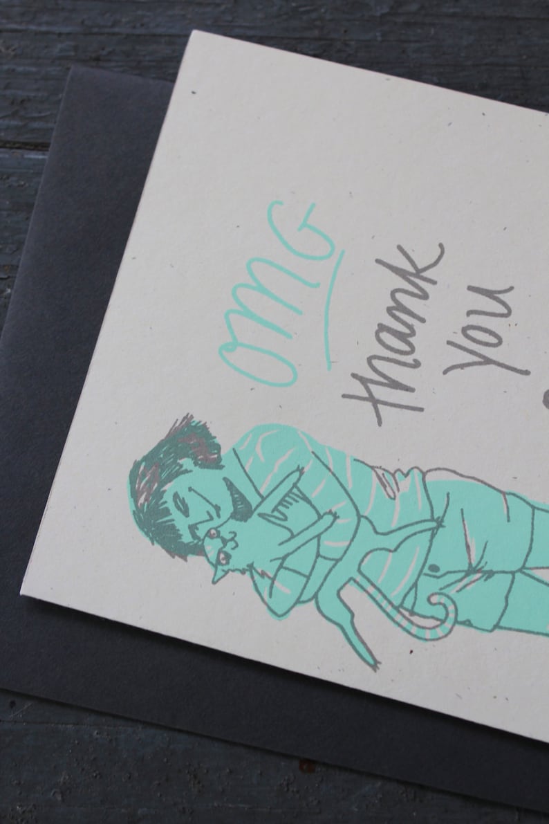 OMG Thank You Card Screen Print With Cat Hug - Etsy