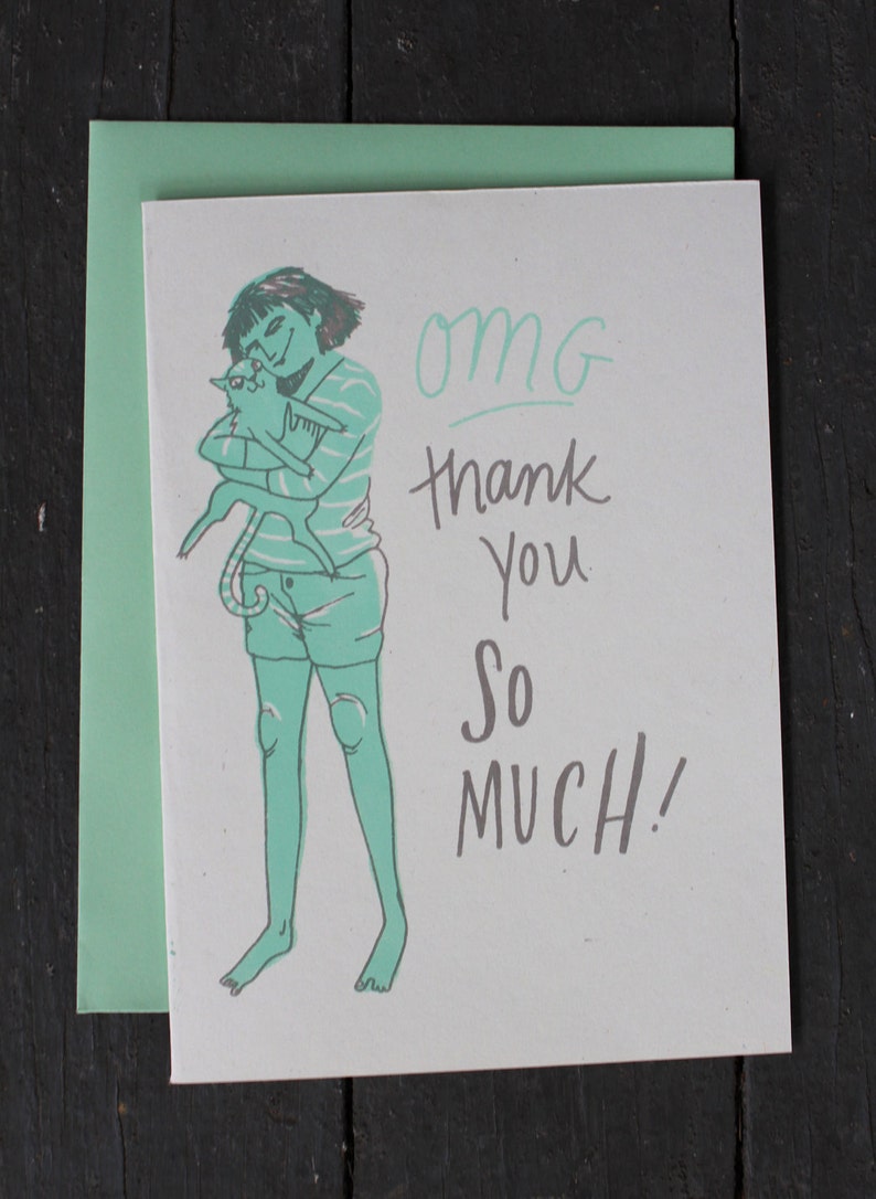 OMG Thank You Card Screen Print With Cat Hug - Etsy