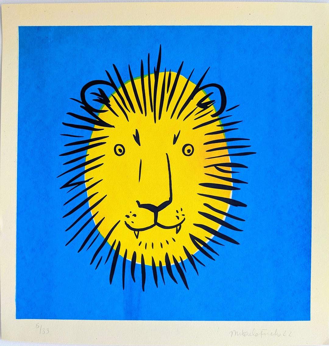 Lion Face Screen Print - Etsy