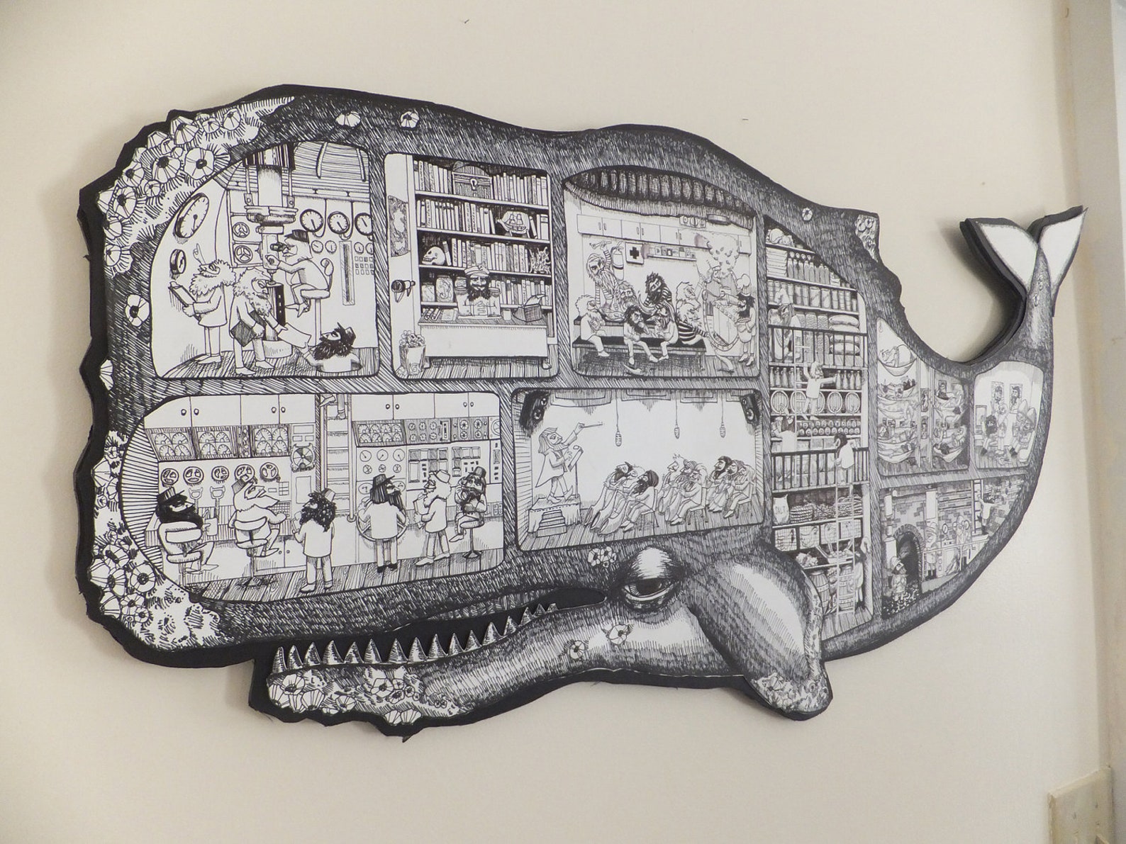 Large Whale Cutaway Screen Print Illustration CUT OUT SHAPE - Etsy