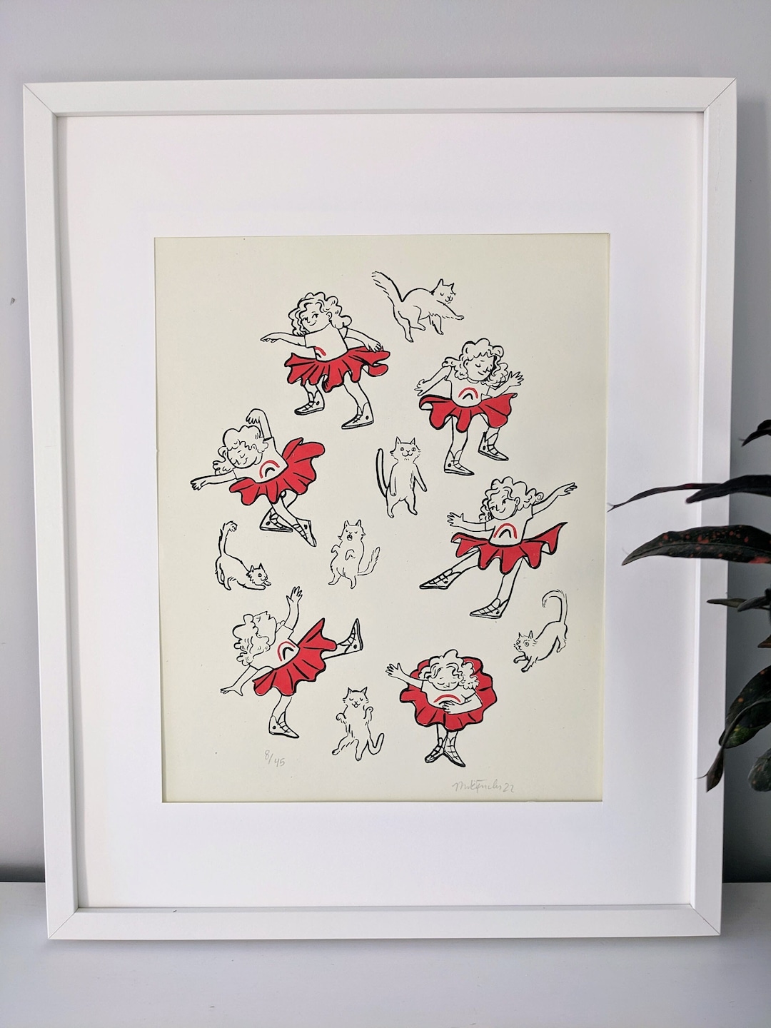 Girl Dancing With Cat Screen Print - Etsy