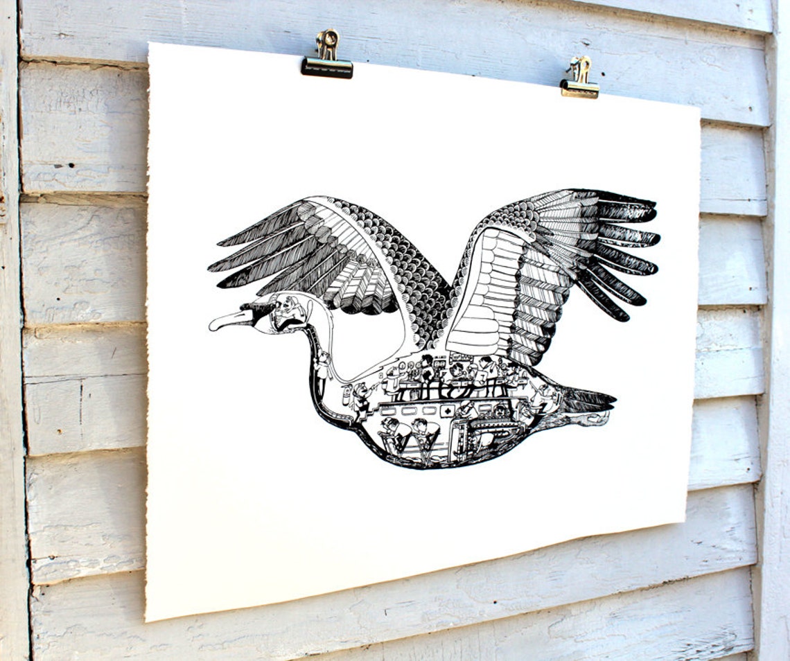 Bird Airship Cutaway Screen Print - Etsy