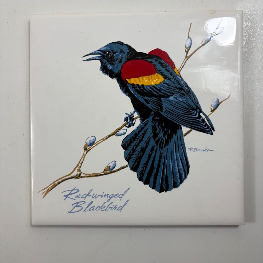 Vtg Screencraft Red Winged Blackbird Hand Decorated Ceramic Tile ...
