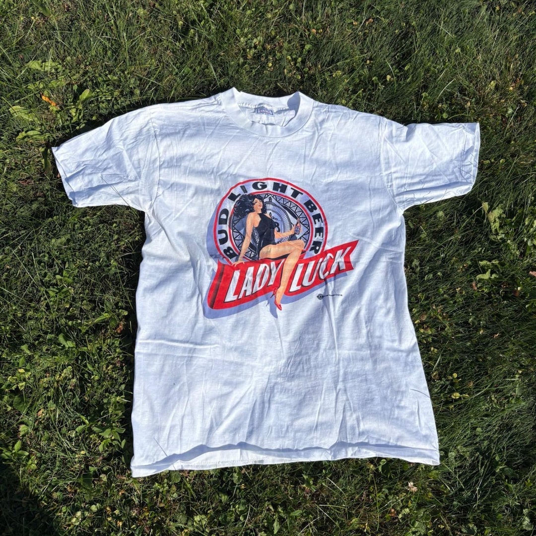 Vintage 90s Bud Light Lady Luck Beer Graphic T Shirt XL Made USA Single ...