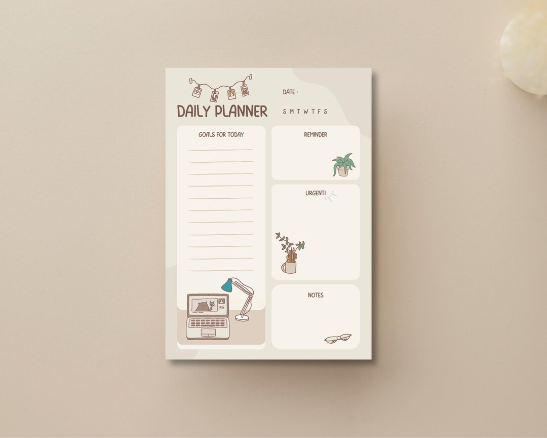 Cute Daily Planner Printable | Aesthetic Kawaii Desk Organizer | Goals ...