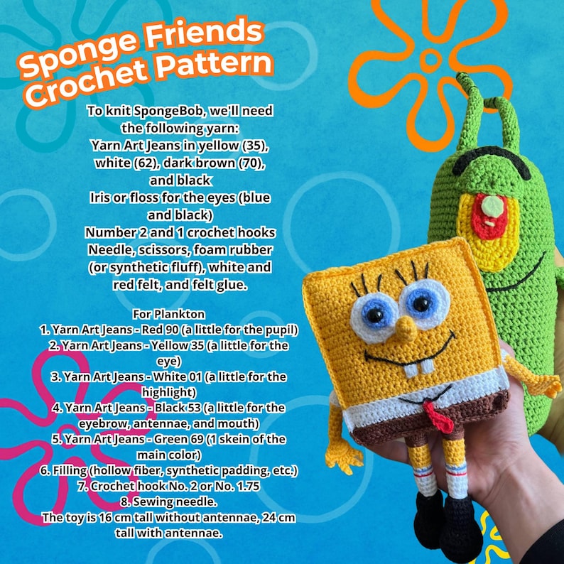 Spongebob and Plankton Crochet Pattern: Amigurumi PDF Tutorial (digital ...