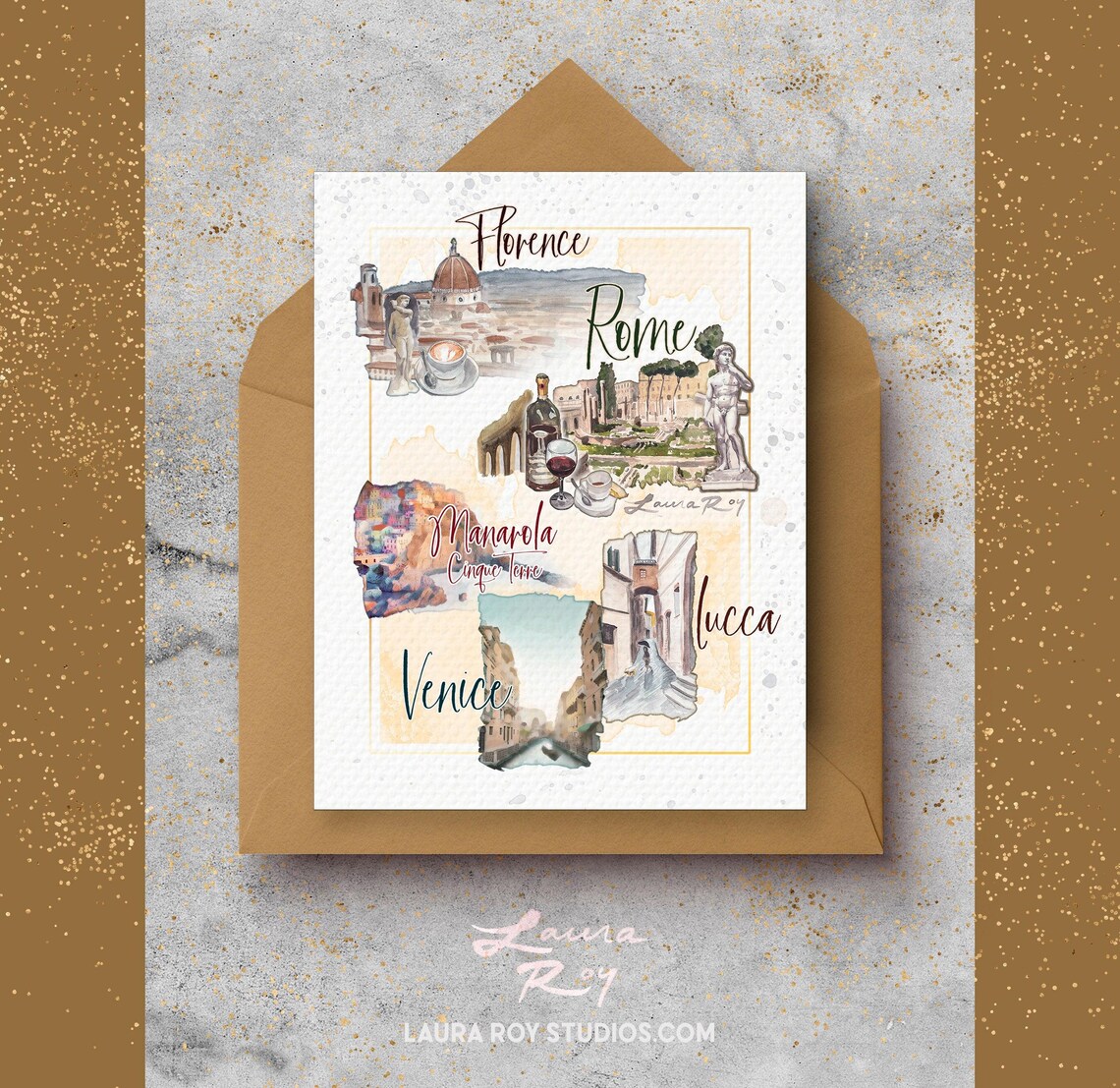 Italy Travel Card With Personalized Message - Watercolor Florence, Rome ...