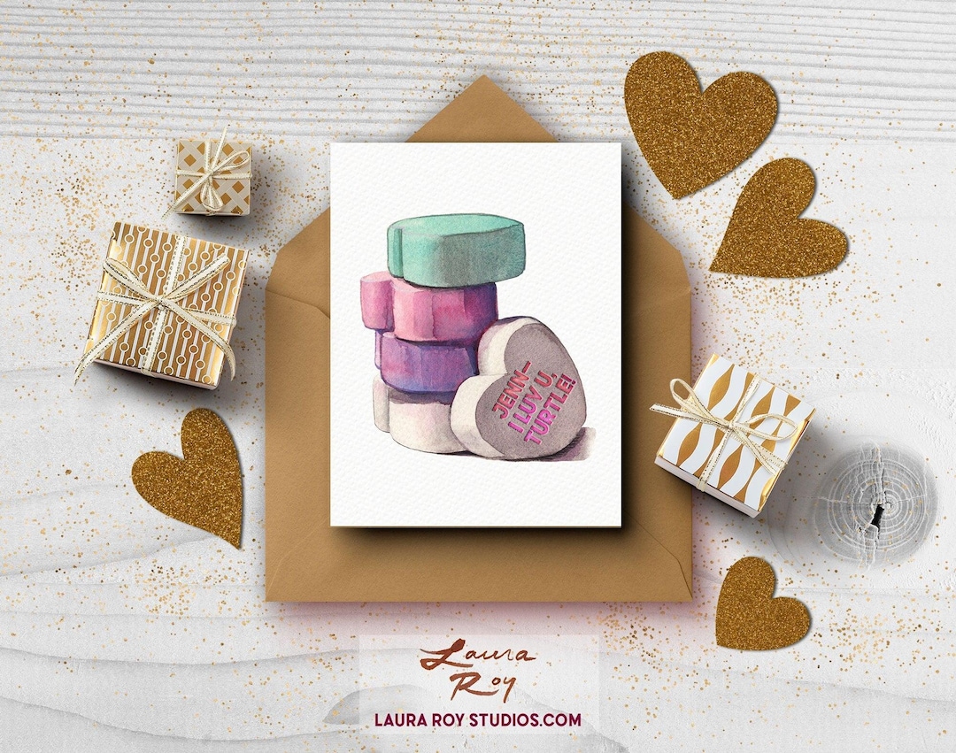 Personalized Conversation Hearts Card - Watercolor Candy Hearts With ...