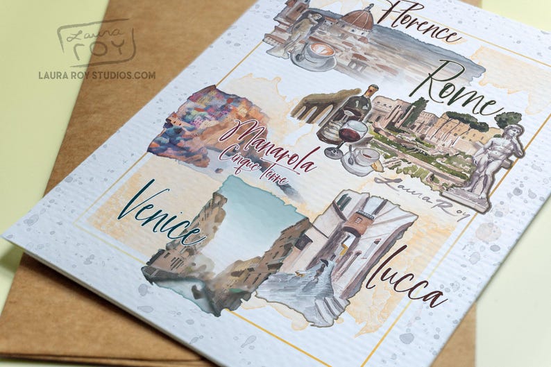 Italy Travel Card With Personalized Message - Watercolor Florence, Rome ...