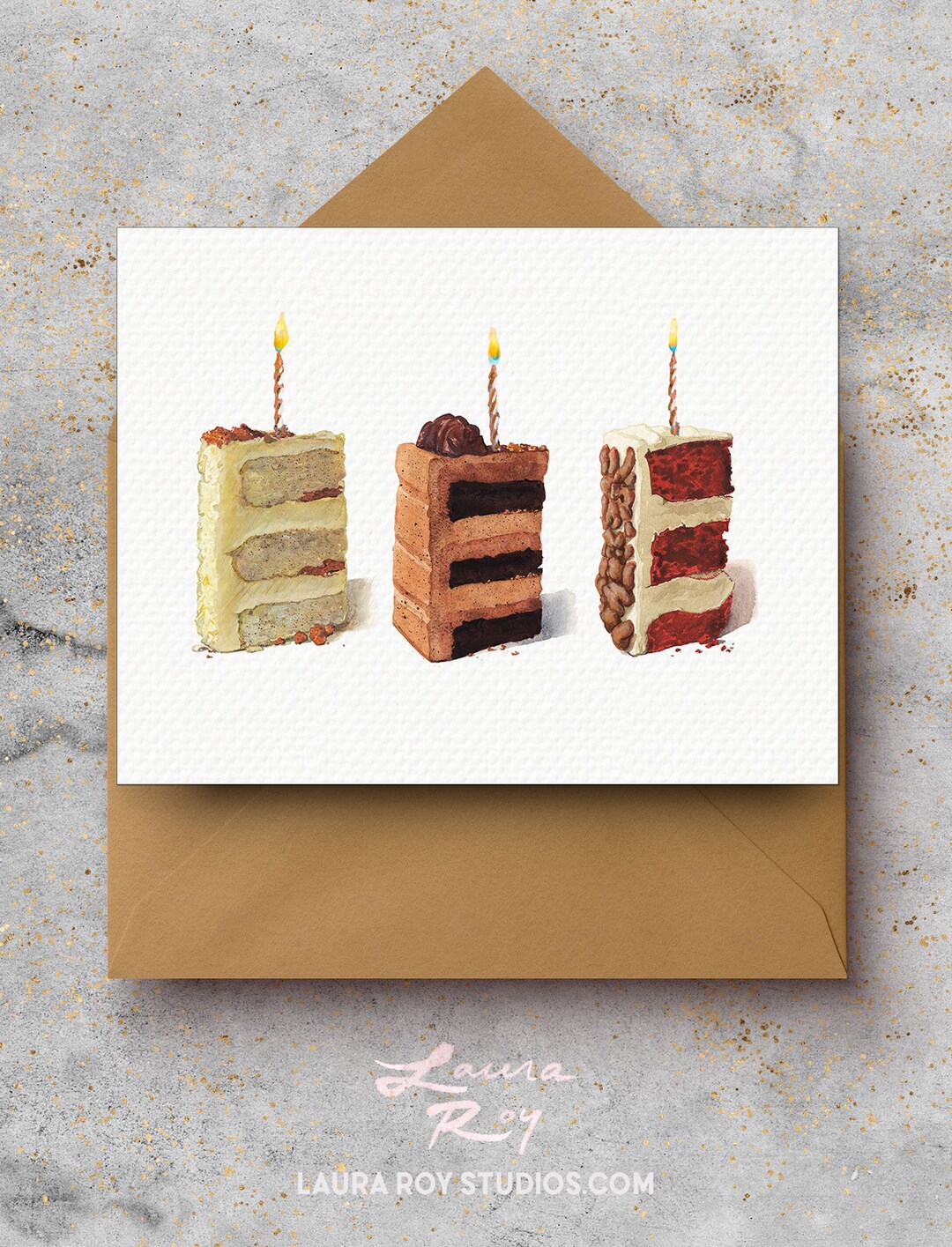 Watercolor Cake Slices Birthday Card - Etsy