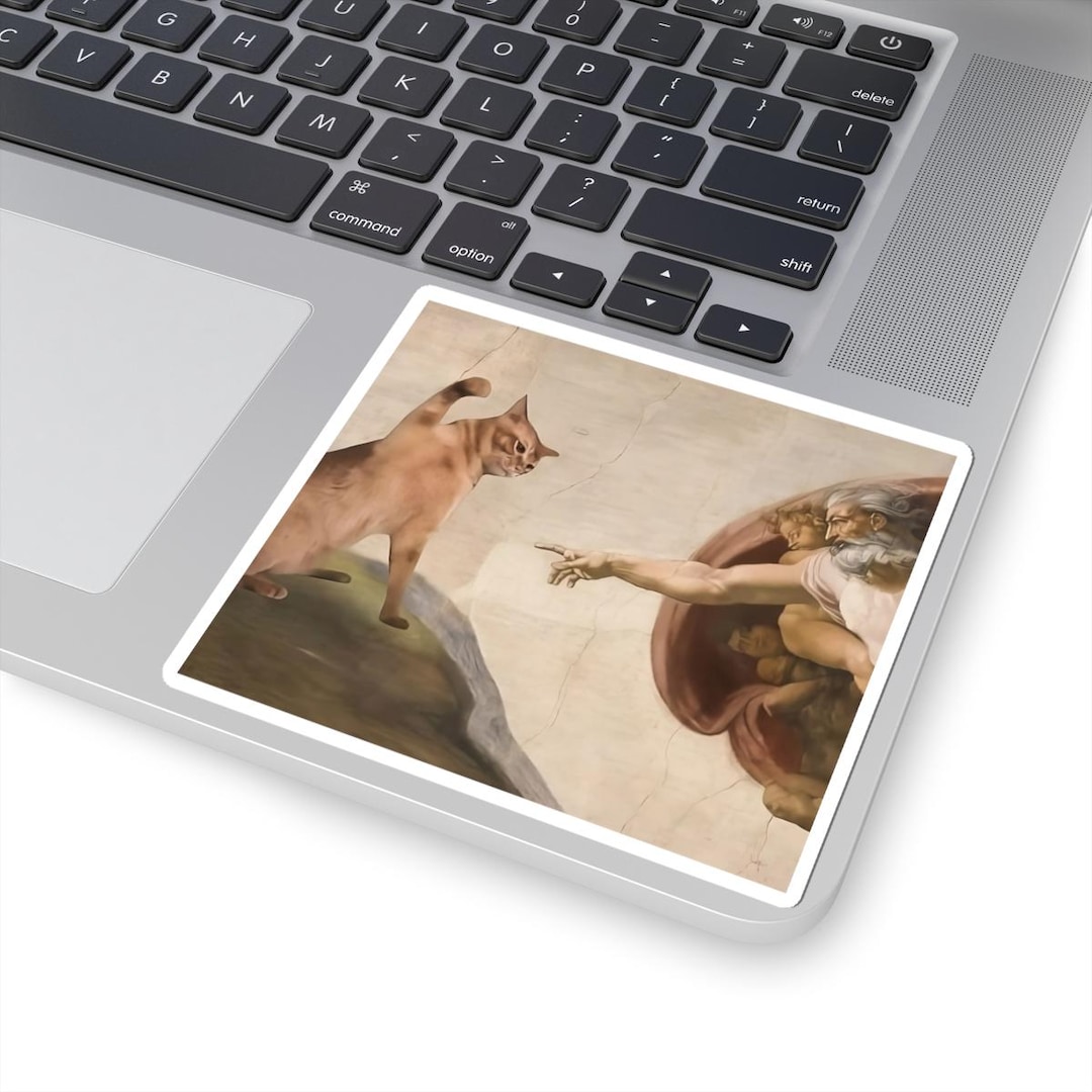 Cat Meme Sticker | Creation of Cat, Creation of Adam Parody, Cat and ...